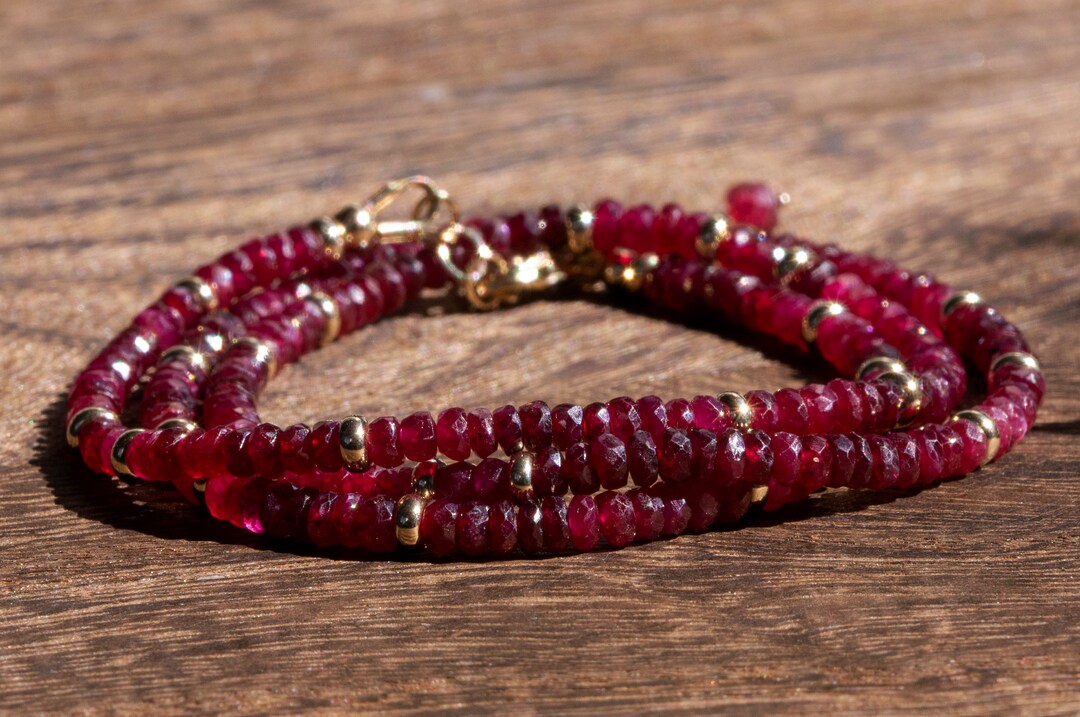 Ruby Boho 14k Gold Necklace, 14k Gold Multi-strand Ruby and Gold Beads ...