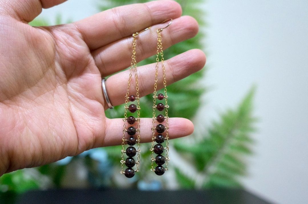 Garnet Ladder Earrings: 14k Gold Filled Dangle Bead Earrings - Etsy