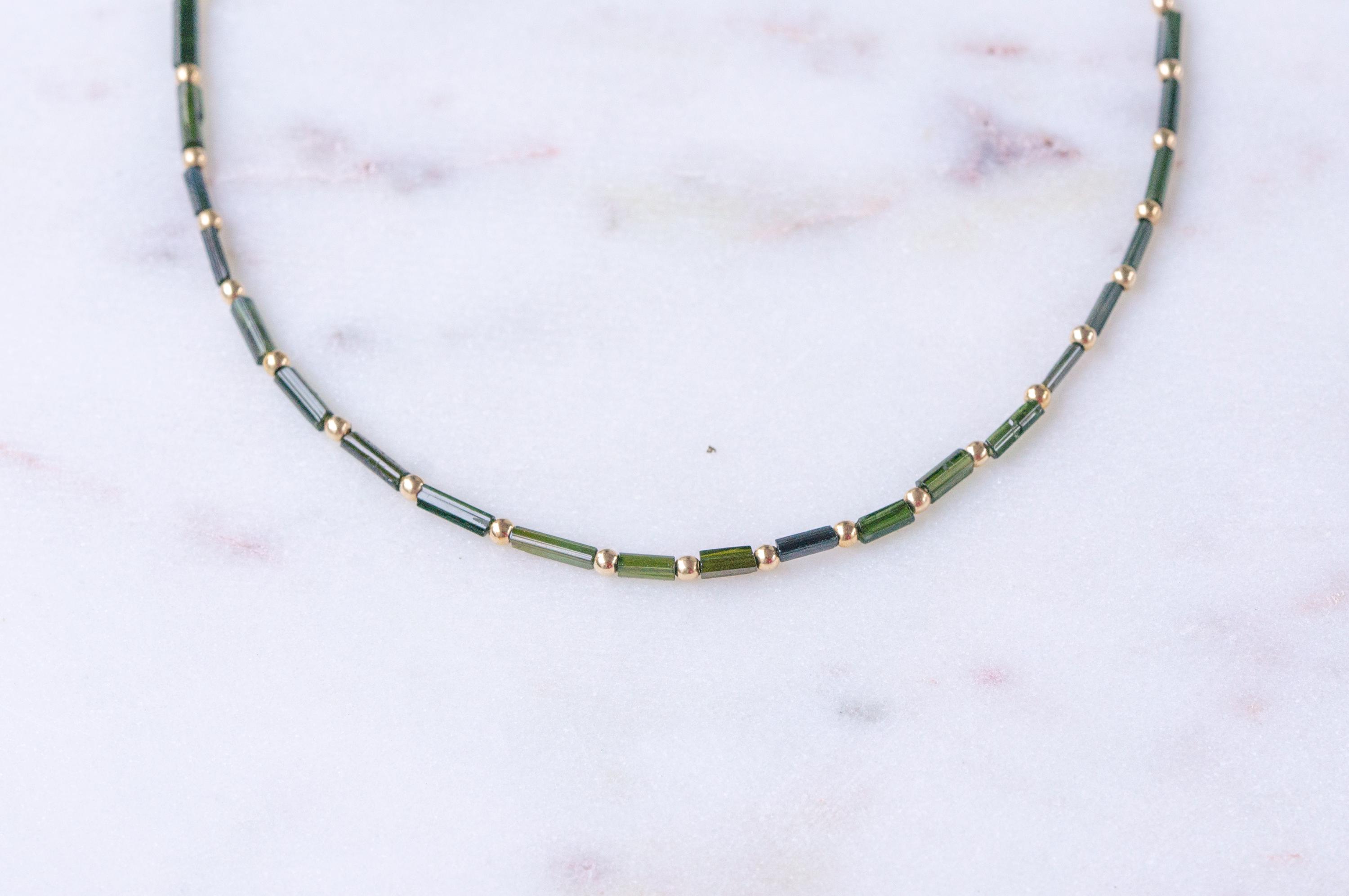 Green Tourmaline Tube Bead Necklace, Verdelite October Birthstone - Etsy