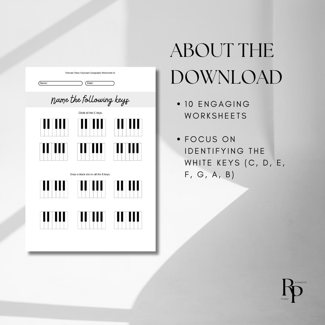 Piano Note Identification Worksheet – Circle & Dot Single Keys on ...