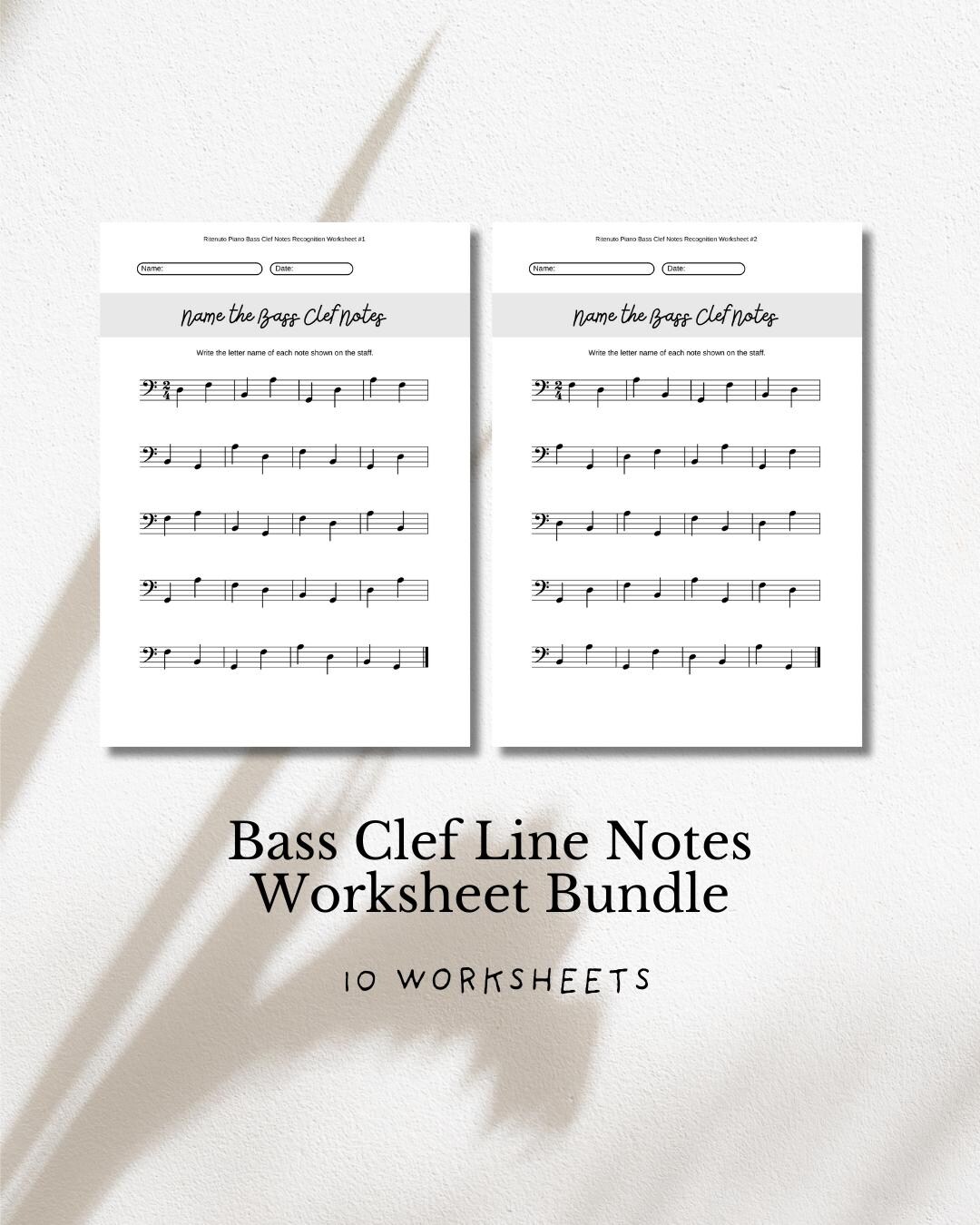 Bass Clef Line Notes Worksheet Bundle | G B D F A Music Note Reading ...