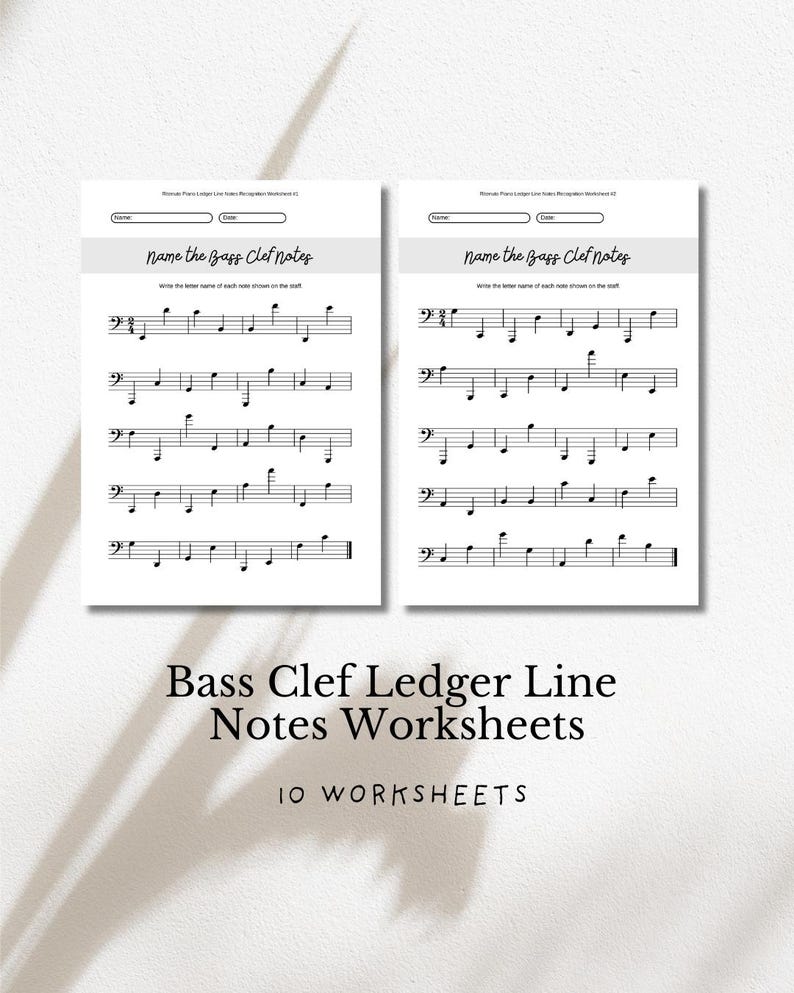 Bass Clef Ledger Line Note Reading Worksheets | Piano Music Theory ...