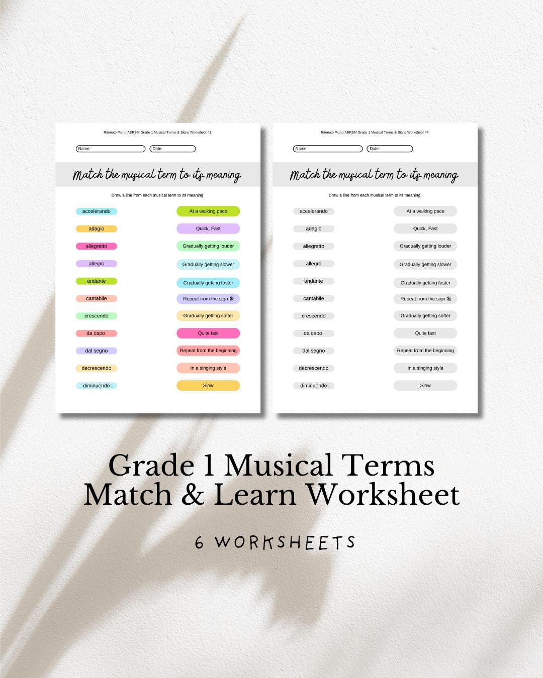 ABRSM Grade 1 Musical Terms Worksheets | Piano Theory (PDF) - Etsy
