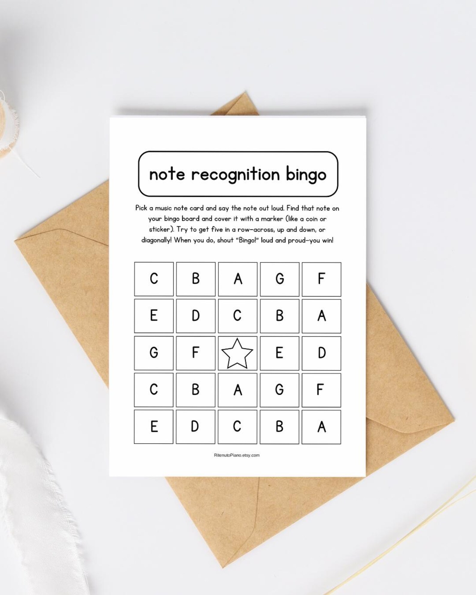 Music Note Bingo Game: Piano Note Recognition, 30 Printable Cards (PDF ...