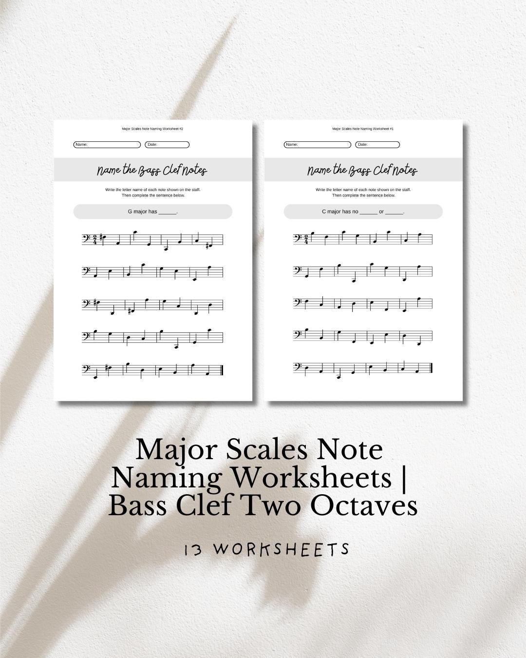Major Scales Note Naming Worksheets | Bass Clef Two Octaves | 6 Sharps ...