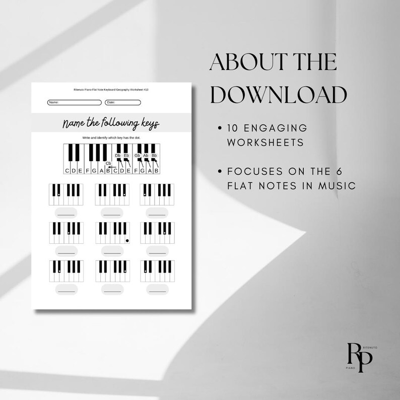 Piano Flats Keyboard Worksheets: Music Theory Practice (10 Printable ...