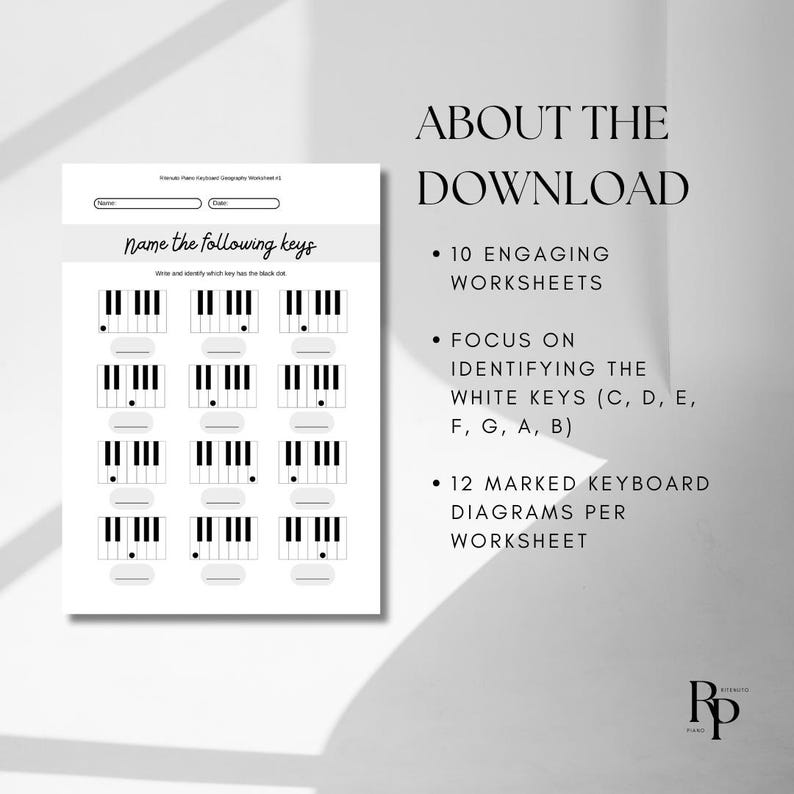 Piano Keyboard Practice Worksheet – Practice Identifying Keys (white ...