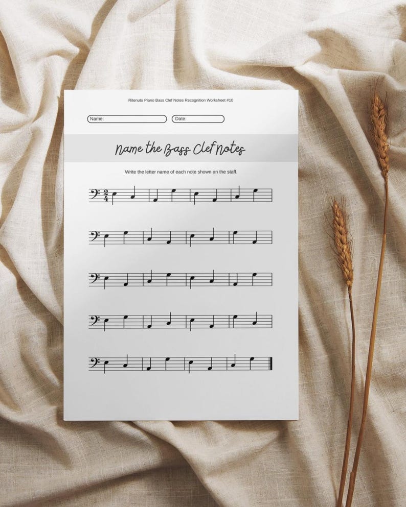 Bass Clef Music Note Worksheet | Piano Theory Practice (PDF Download ...