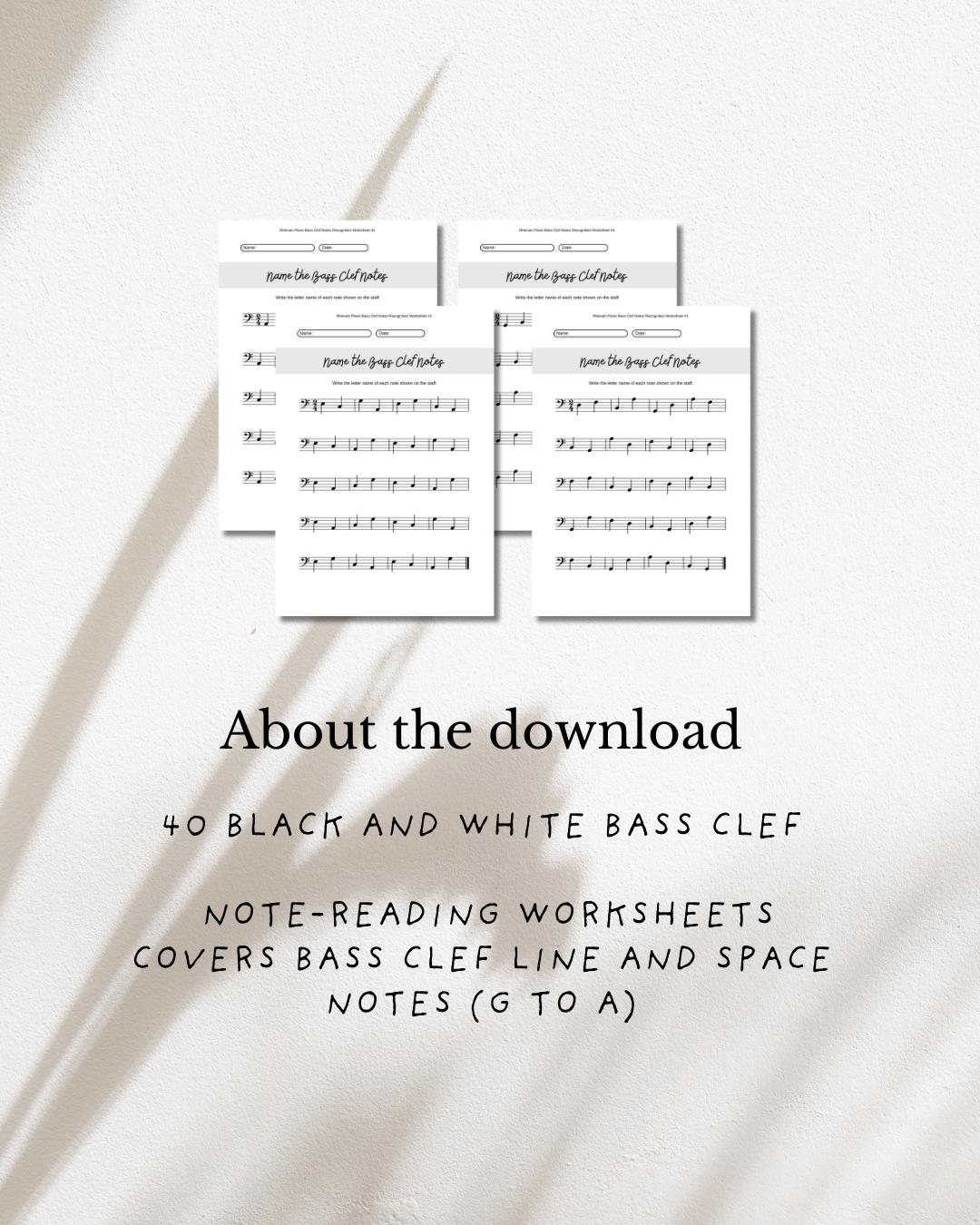 Bass Clef Note Reading Worksheets | Piano Theory Practice PDF Bundle G ...