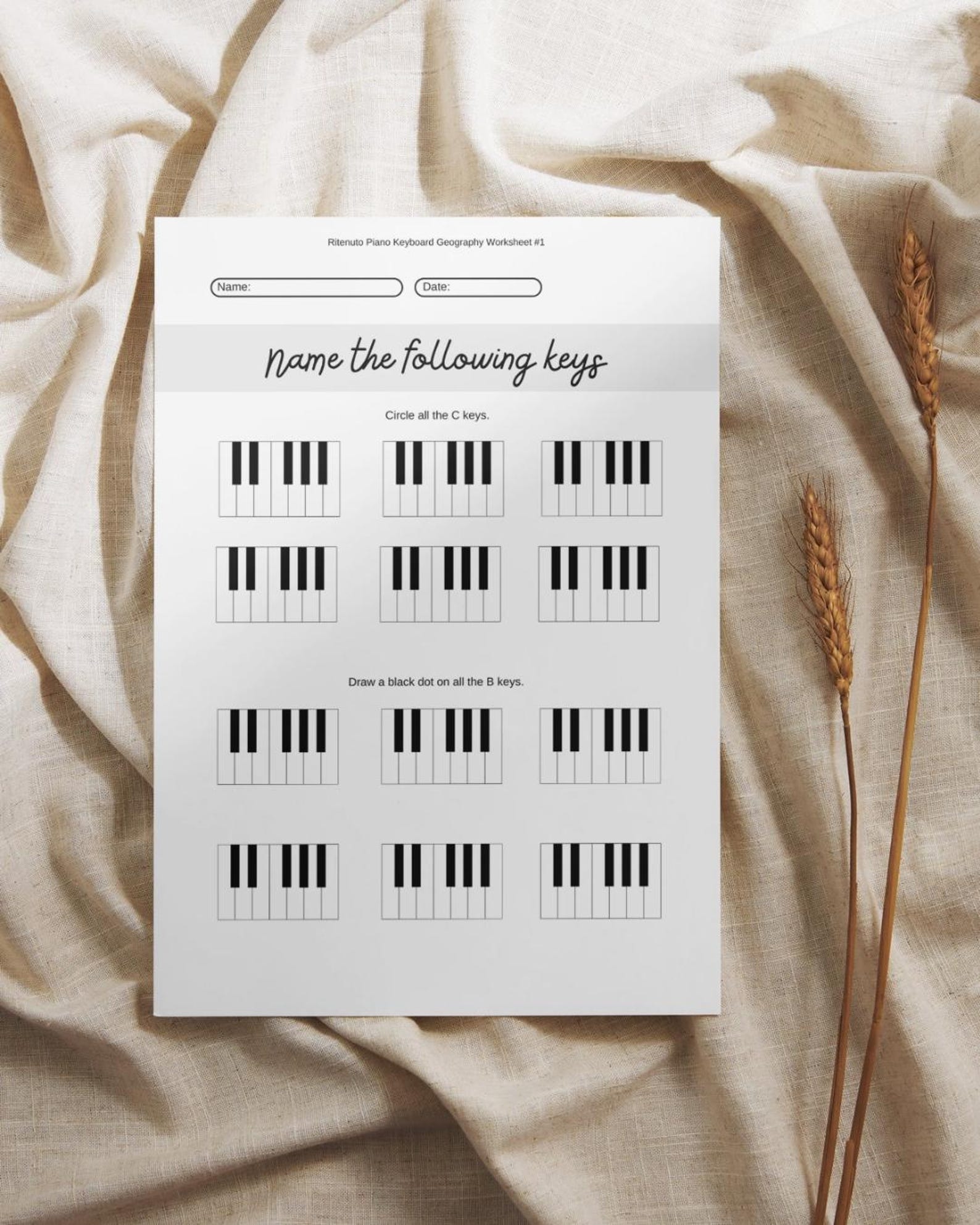 Piano Note Identification Worksheet – Circle & Dot Single Keys on ...