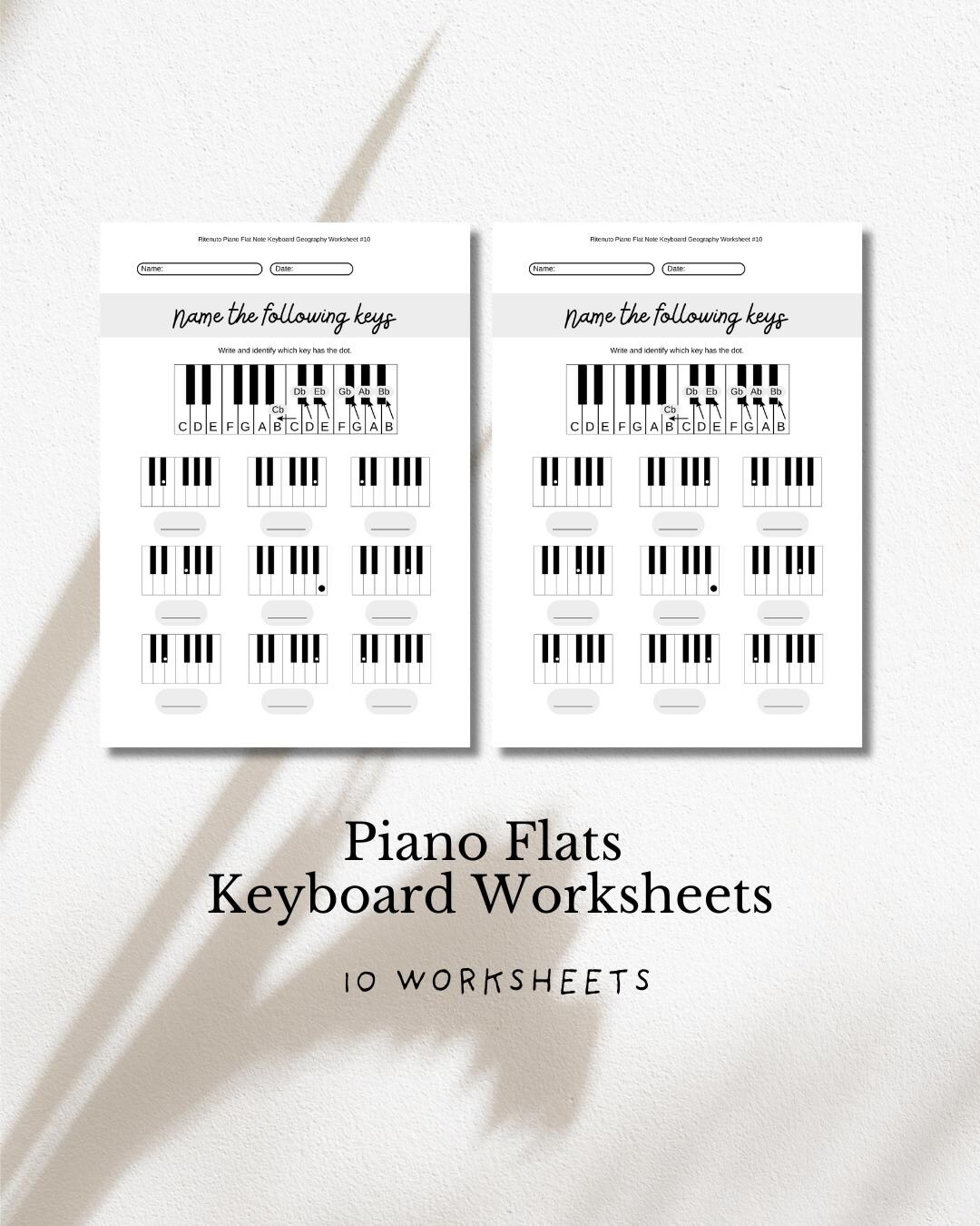 Piano Flats Keyboard Worksheets: Music Theory Practice (10 Printable ...