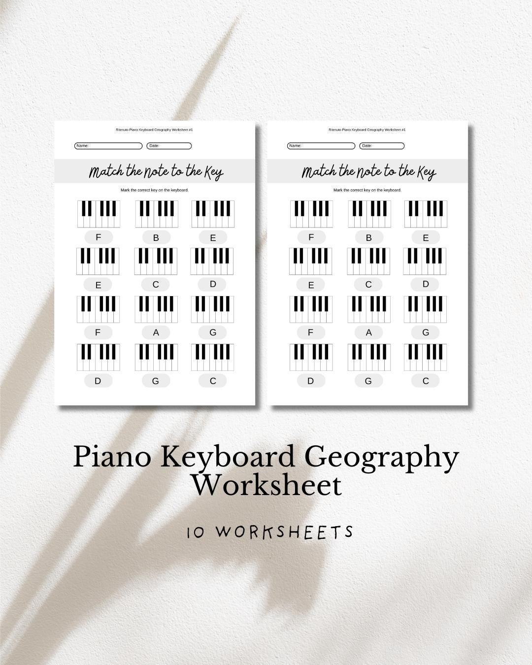 Piano Keyboard Geography Worksheets | Mark the Named White Keys | Music ...