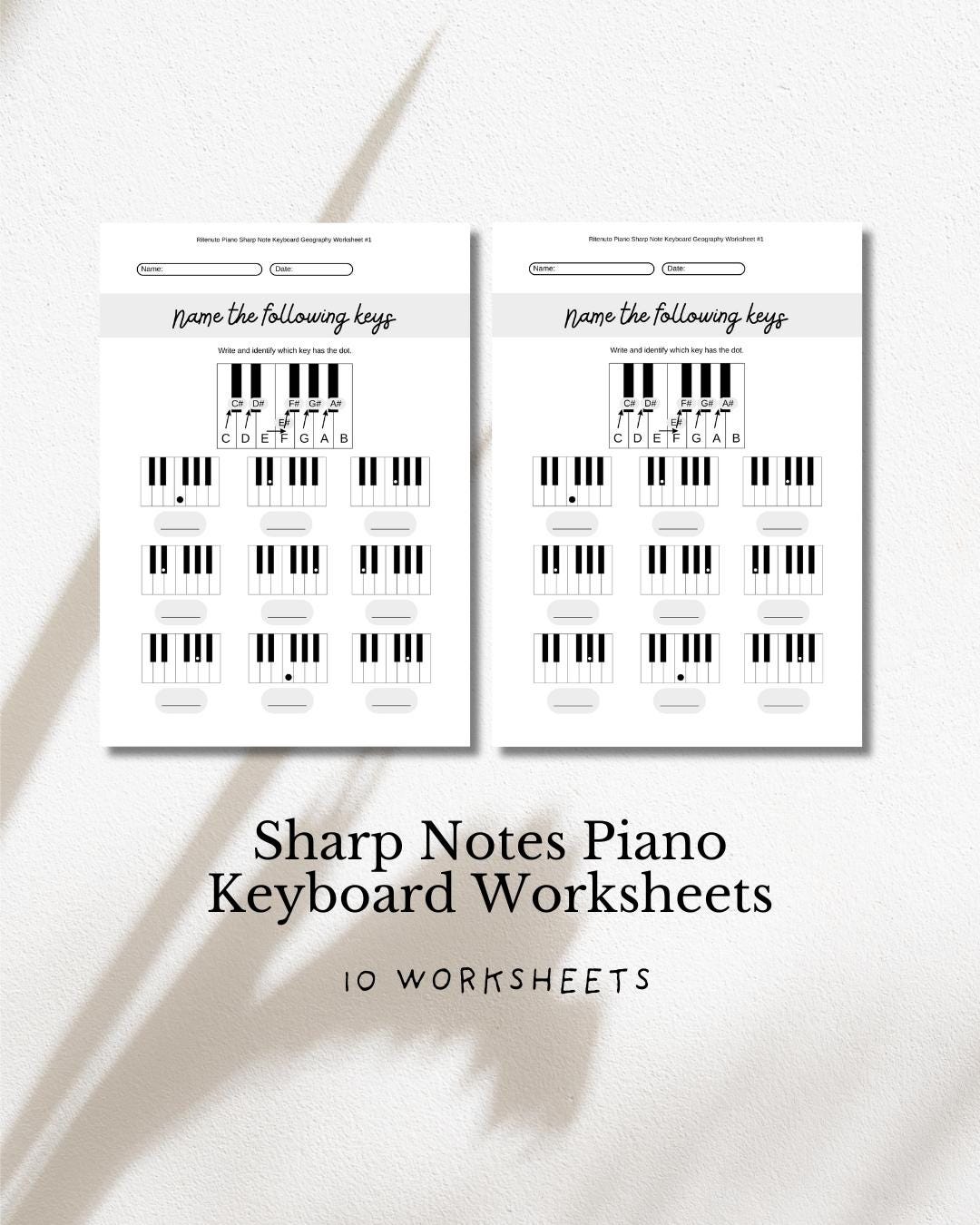 Sharp Notes Piano Keyboard Worksheets: Music Theory (printable Bundle ...