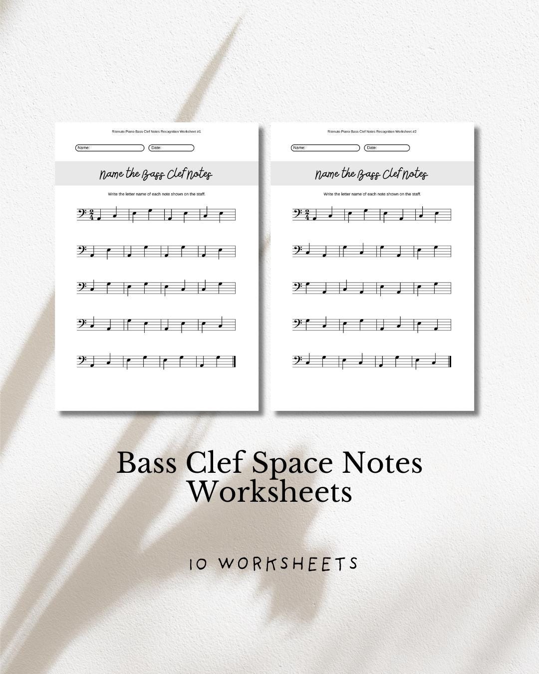 Bass Clef Space Notes Worksheets | Piano Note Reading A C E G | 10 ...