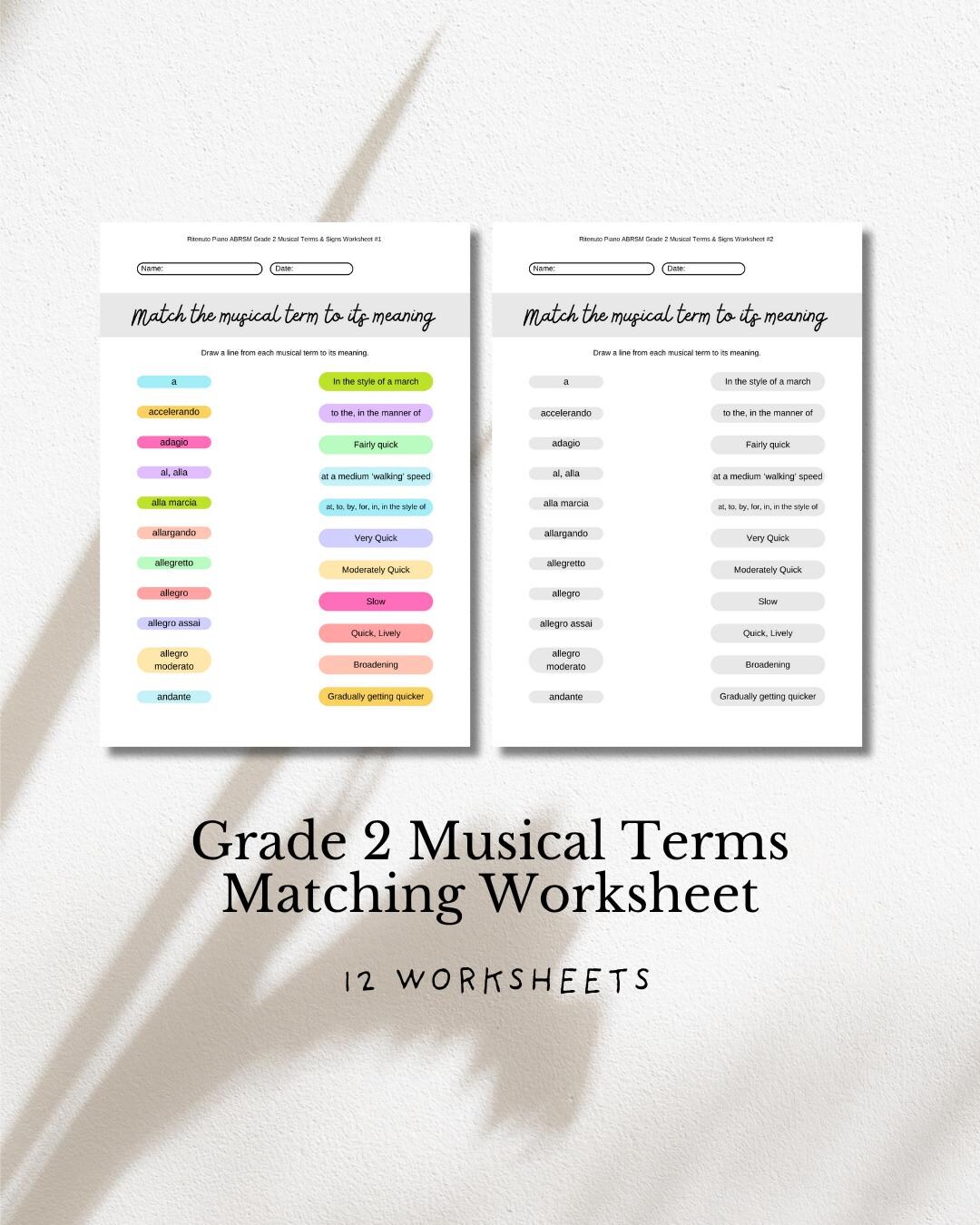 ABRSM Grade 2 Music Theory Worksheets | Musical Terms Matching (PDF) - Etsy