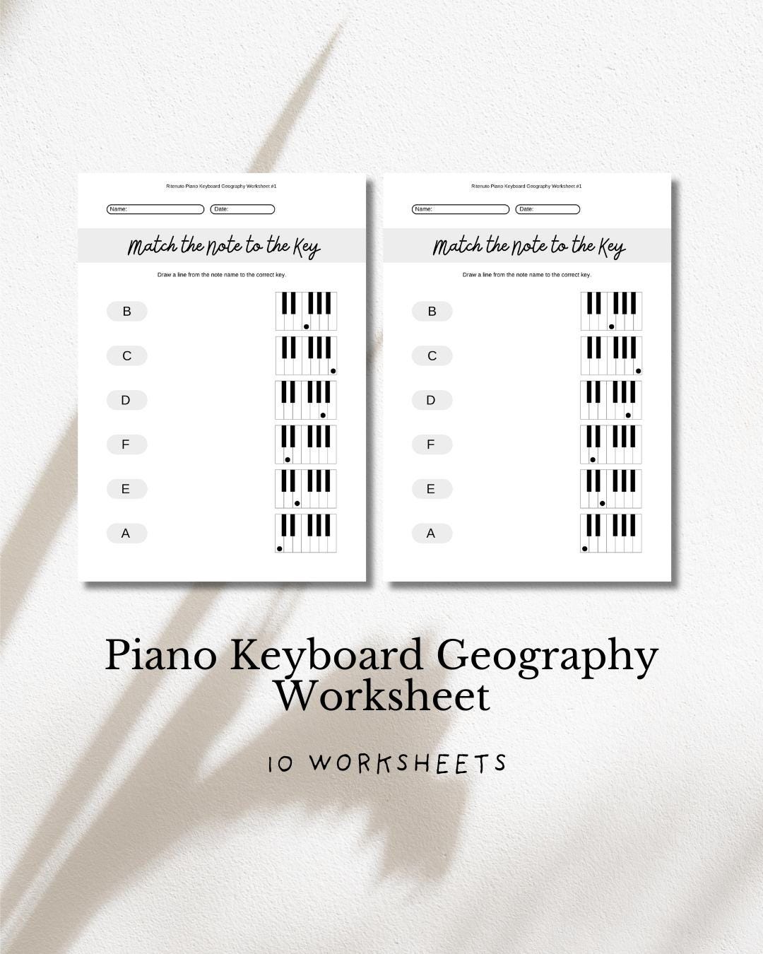 Piano Keyboard Geography Worksheet | Match the Line to the White Key ...