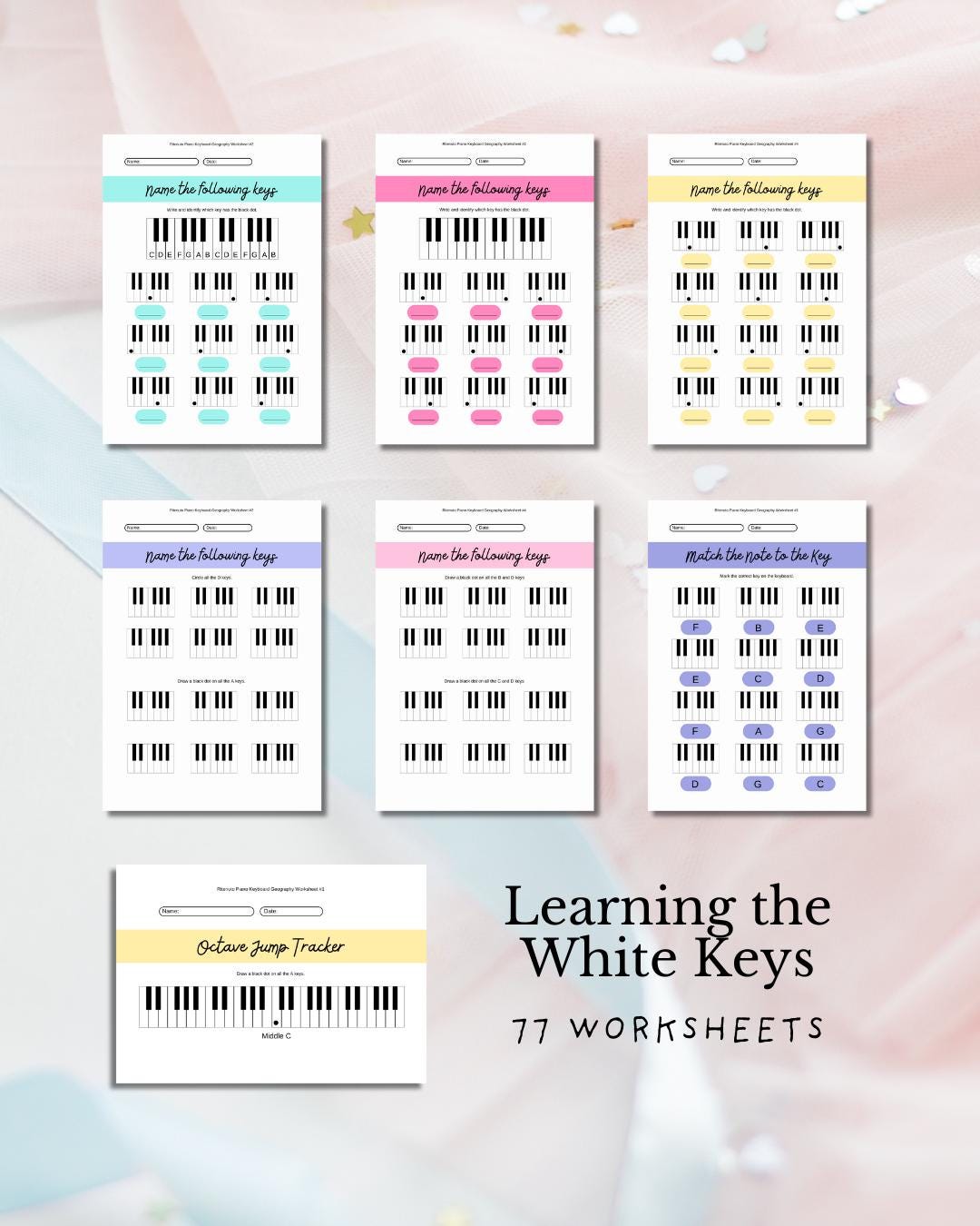77 Color Piano Worksheets for Kids – Keyboard Geography PDF Bundle ...