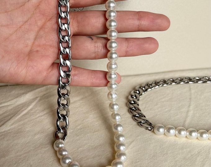 Jordan Li Inspired Pearl and Chain Necklace/choker - Etsy