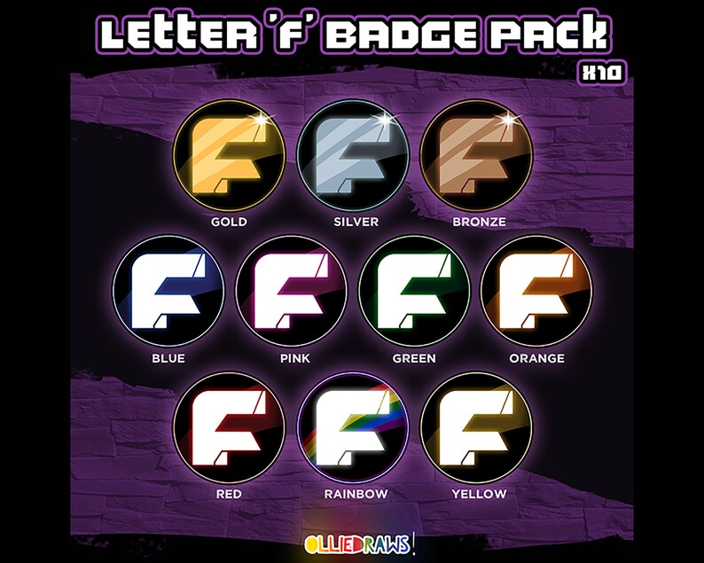 Alphabet Logo/badge/emote Pack for Streamers and Subscribers Letter F ...