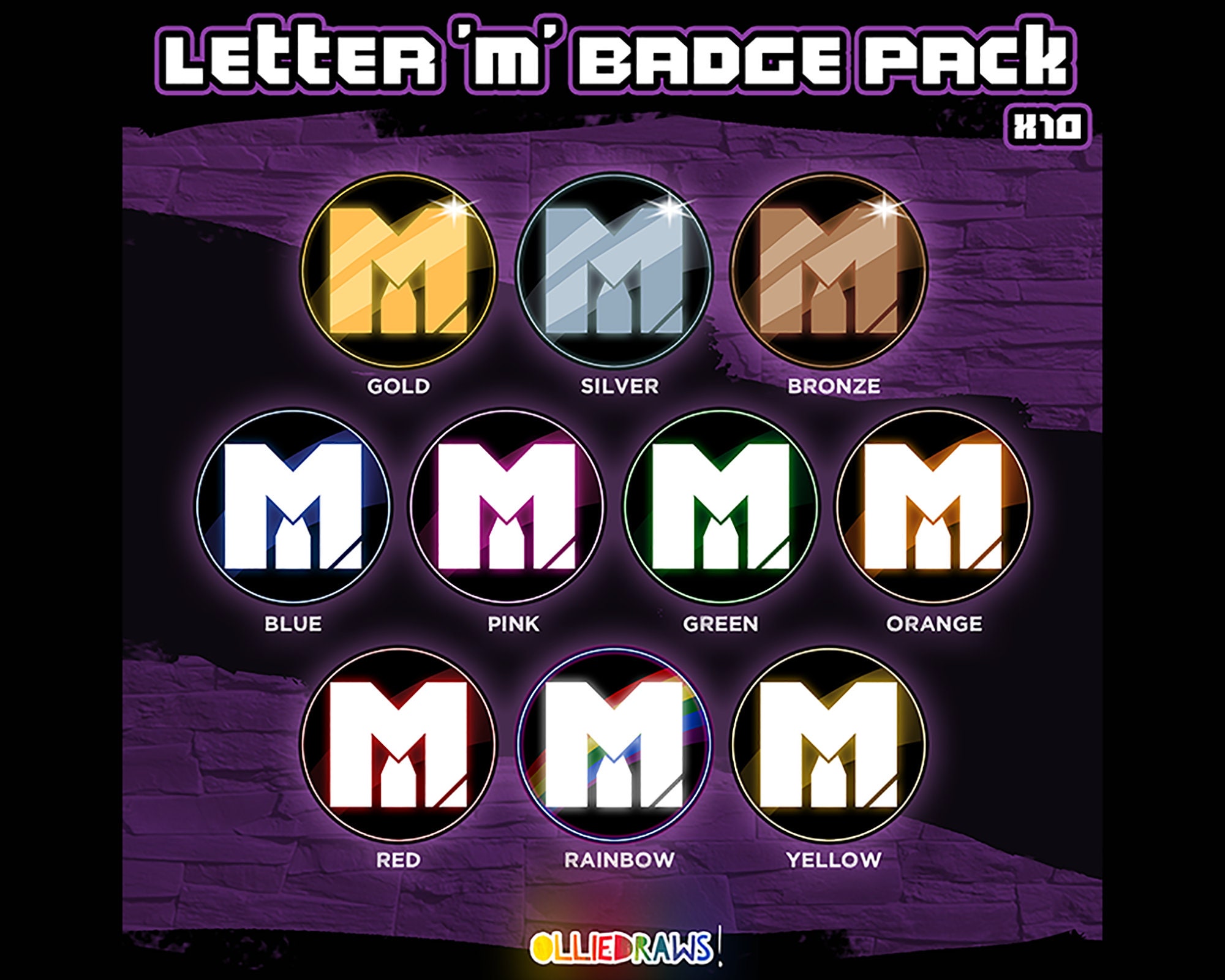 Alphabet Logo/badge/emote Pack for Streamers and Subscribers Letter M ...