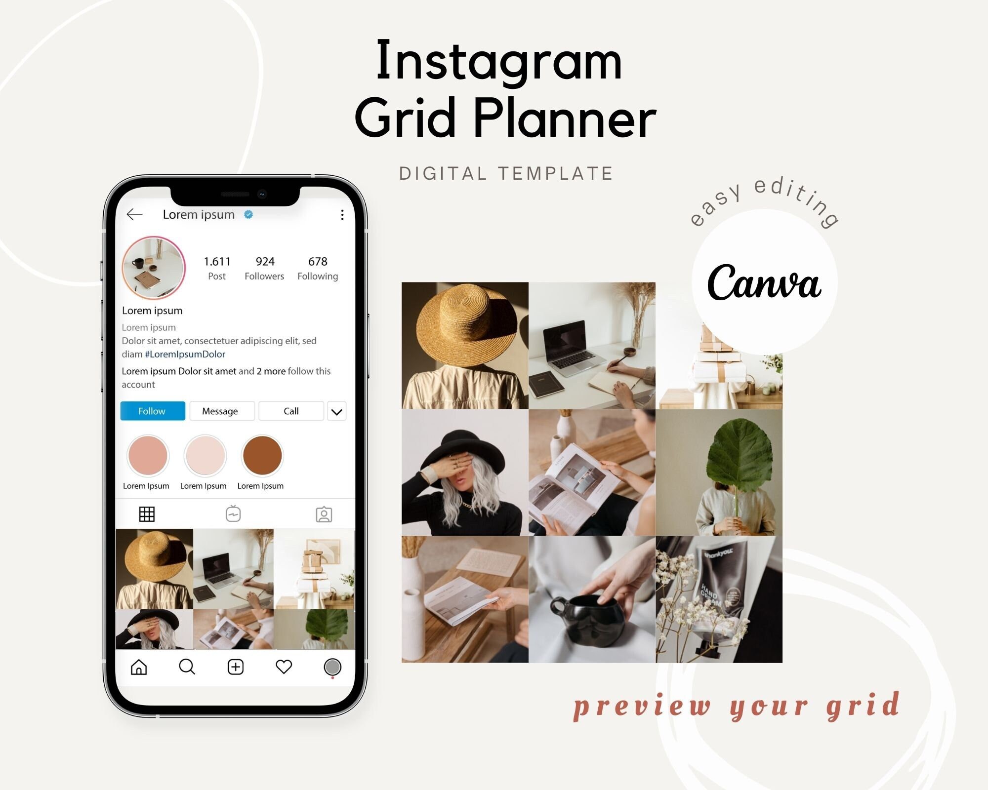 Instagram Grid Planner, Planner for Social Media, Canva Editable ...