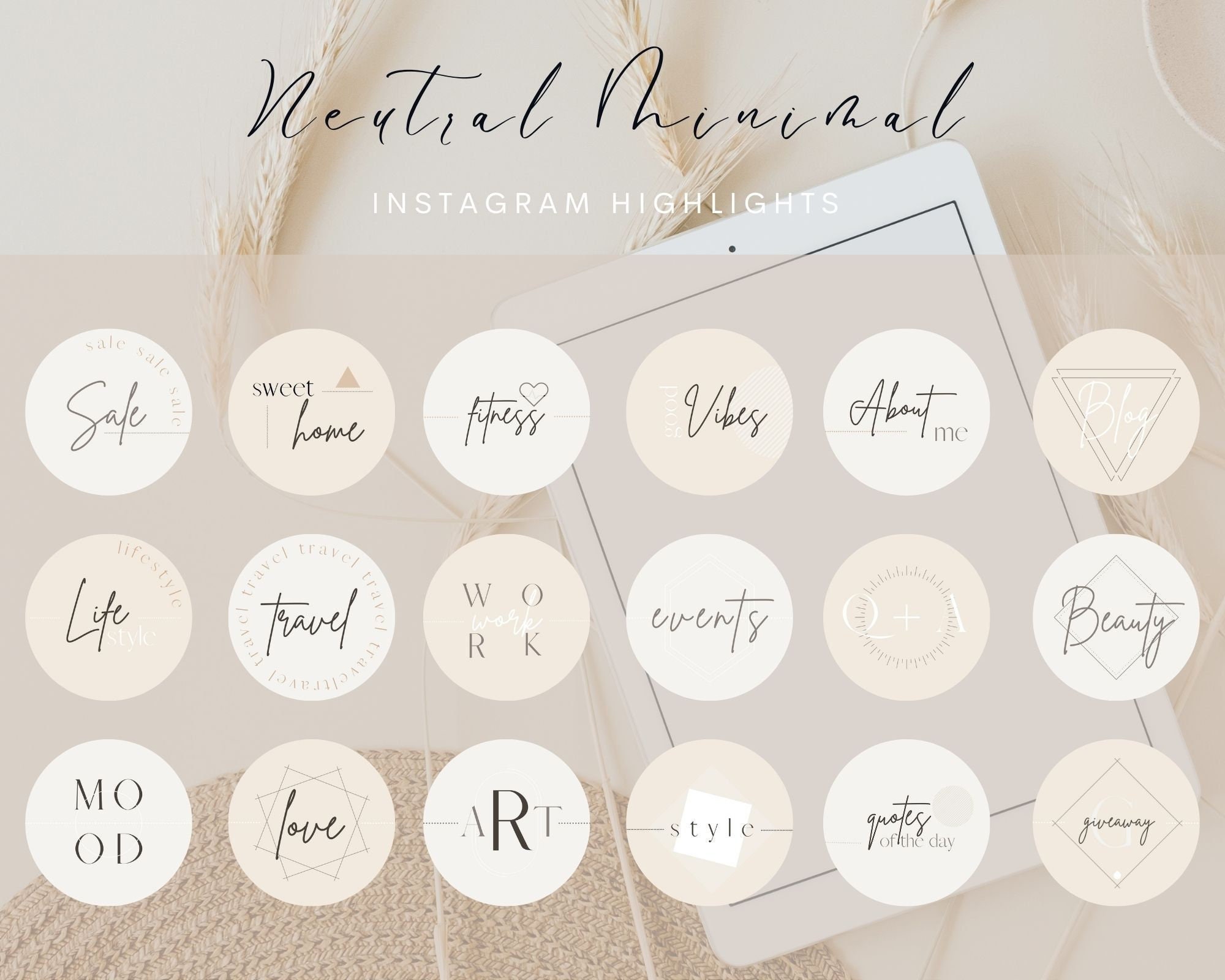 Neutral Minimal Instagram Highlight Covers, Custom Highlights Instagram ...