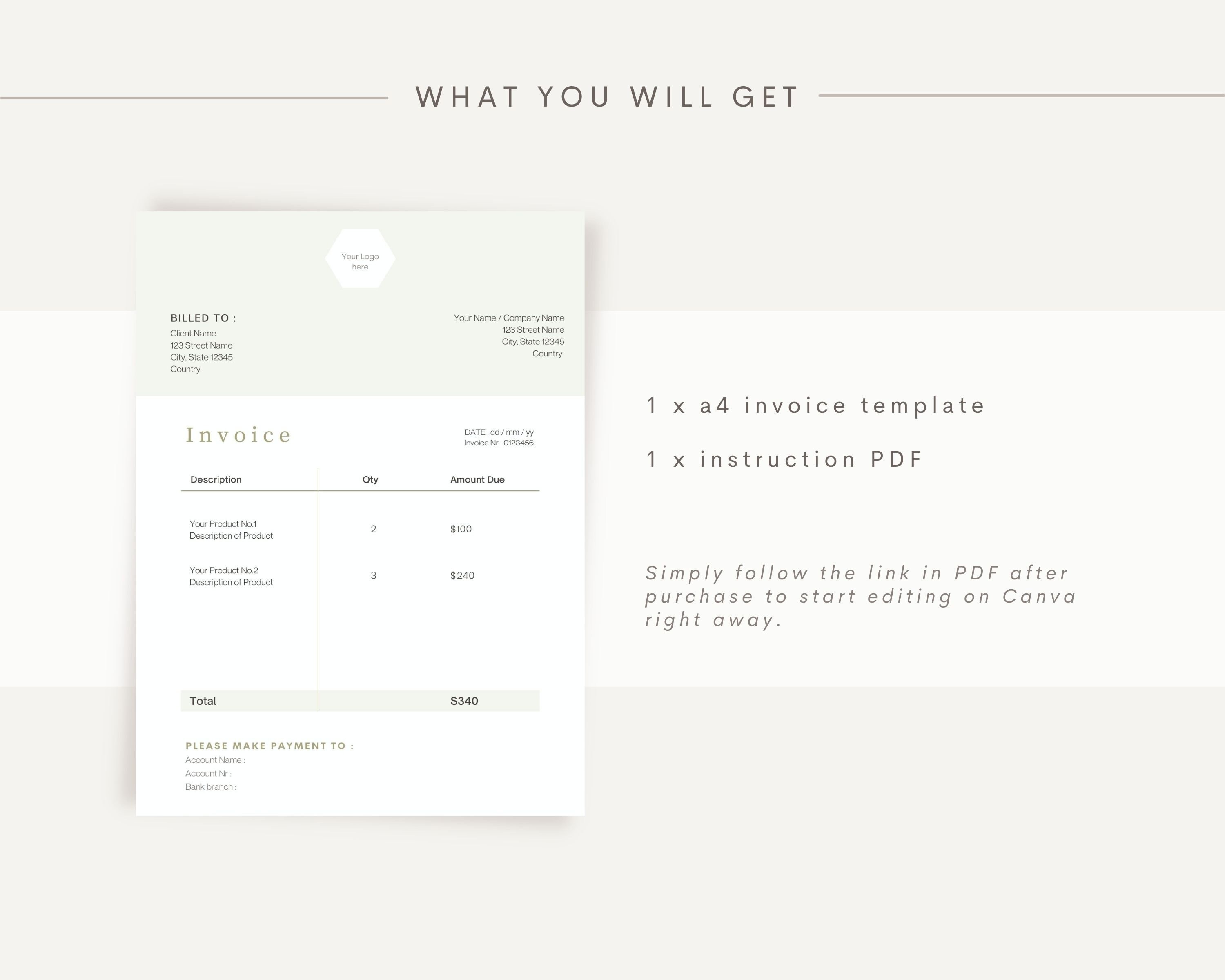 INSTANT DOWNLOAD Minimal Grey Invoice Template for Small Business ...