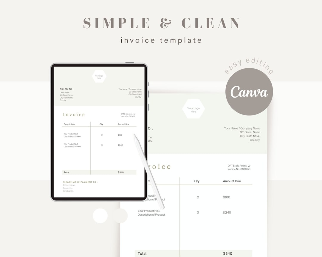 INSTANT DOWNLOAD Minimal Grey Invoice Template for Small Business ...