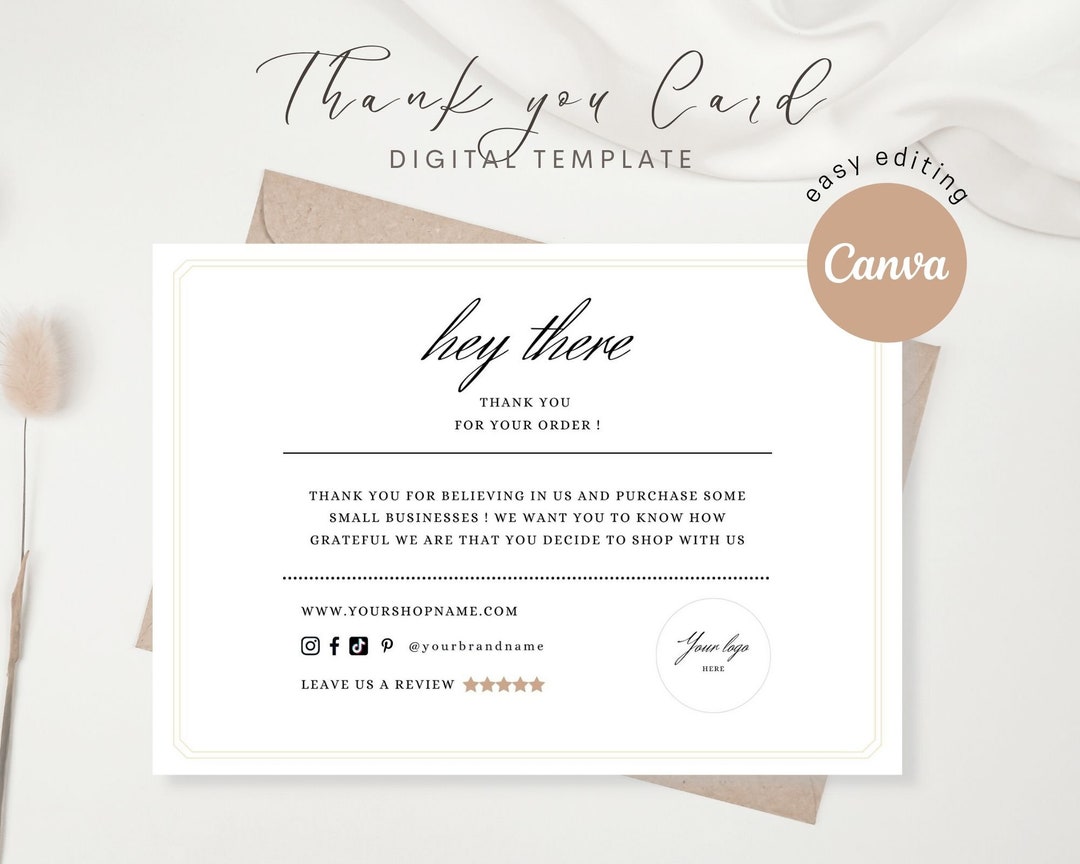 INSTANT DOWNLOAD Minimal Thank You Card for Small Business, Etsy Shop ...