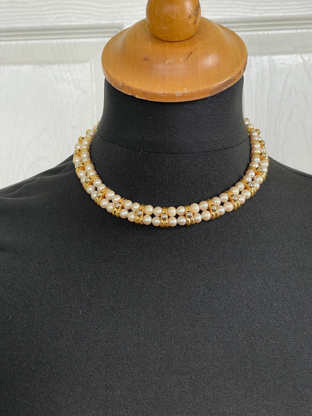 Monet Vintage Pearl Collar Necklace | Gold Plated | 60s | 15" - Etsy