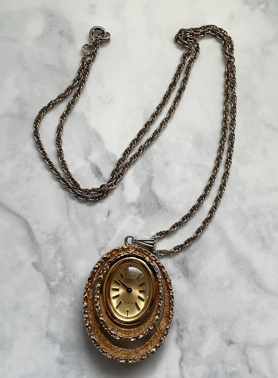 Ciro Pocket Watch Pendant Necklace | Vintage 50s 60s | Signed | 17 ...