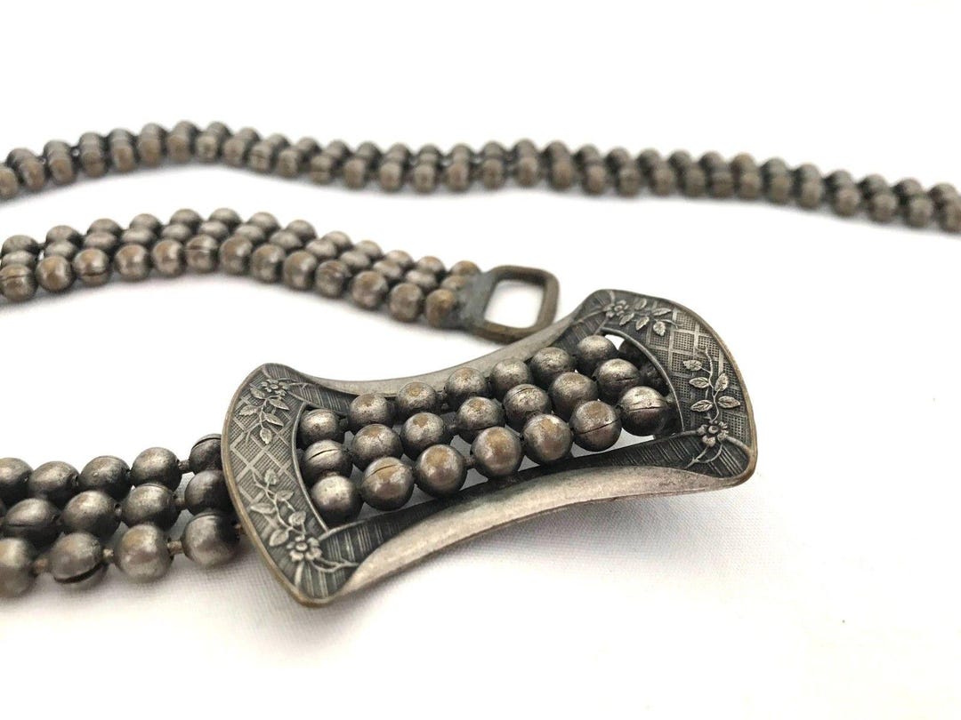 Antique Victorian Art Nouveau Metal Ball Chain Belt | L | Engraved ...
