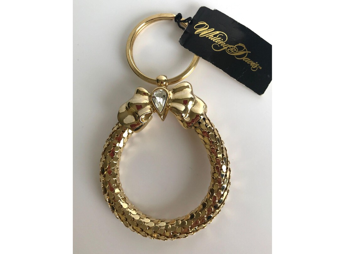 Vintage Whiting and Davis Gold Mesh Keyring Key Chain | Glass Crystal ...