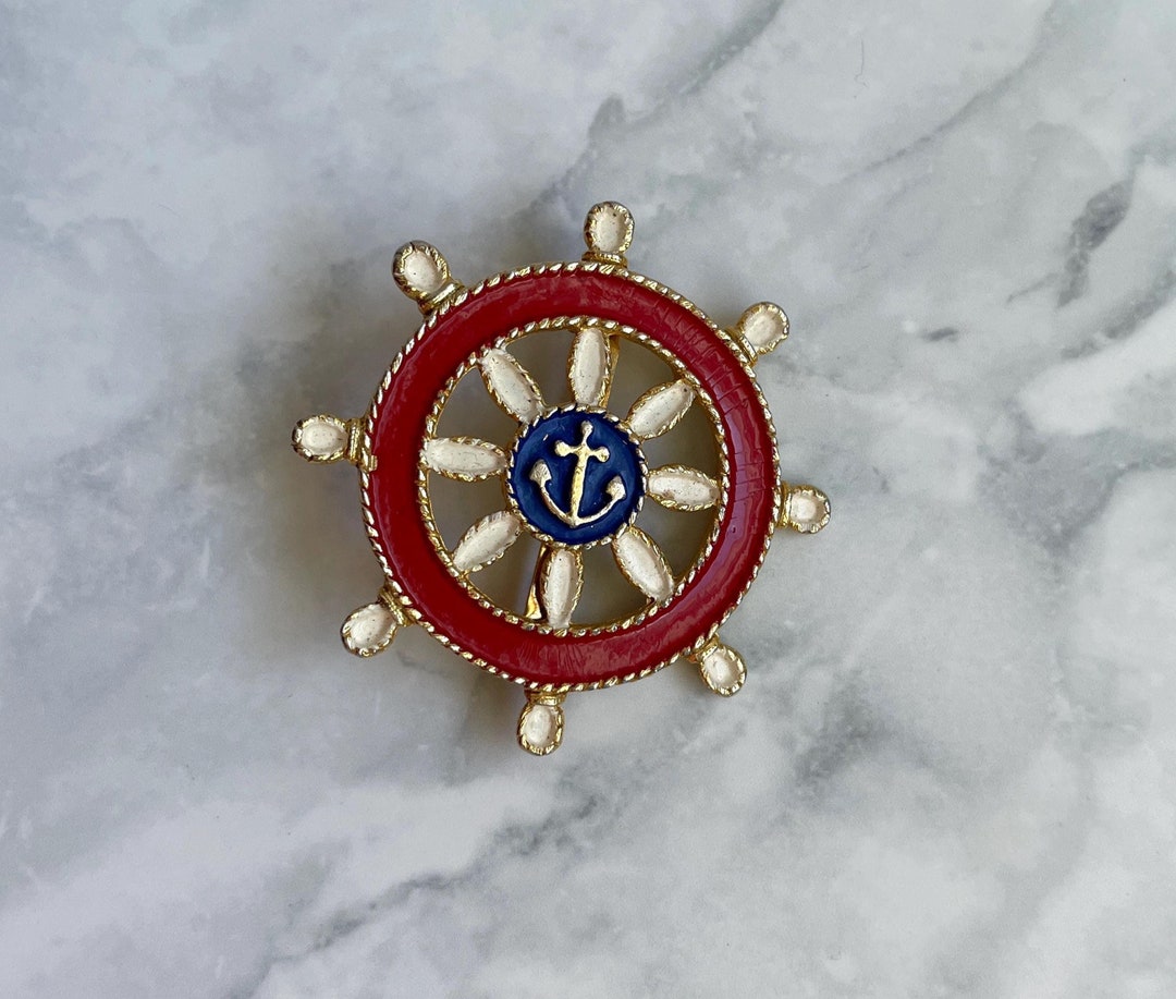 Ships Wheel Nautical Brooch | Vintage Mid Century | Signed Jonelle ...