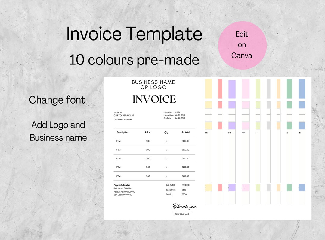 10 Invoice Template Printable Invoice Invoice Printable - Etsy Ireland