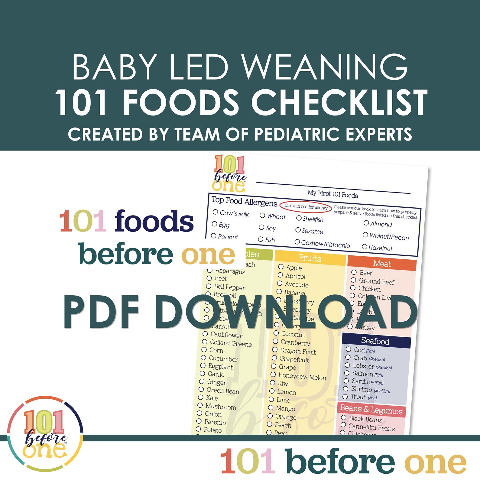 101 Food Checklist PDF Download for Baby Led Weaning From 101 Before ...
