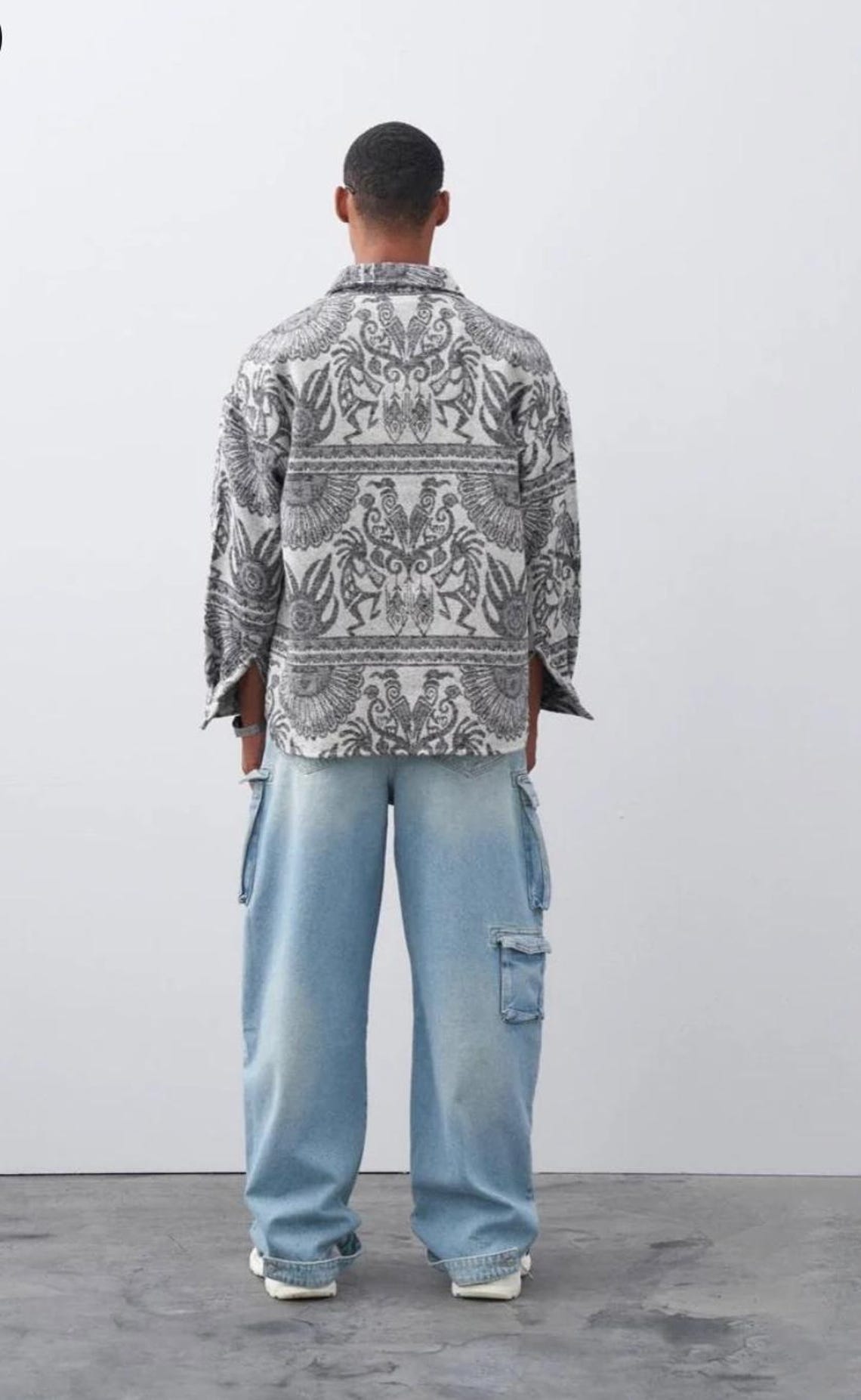 Patterned Men's Shirt - Black and White Ethnic Patterned Oversized ...