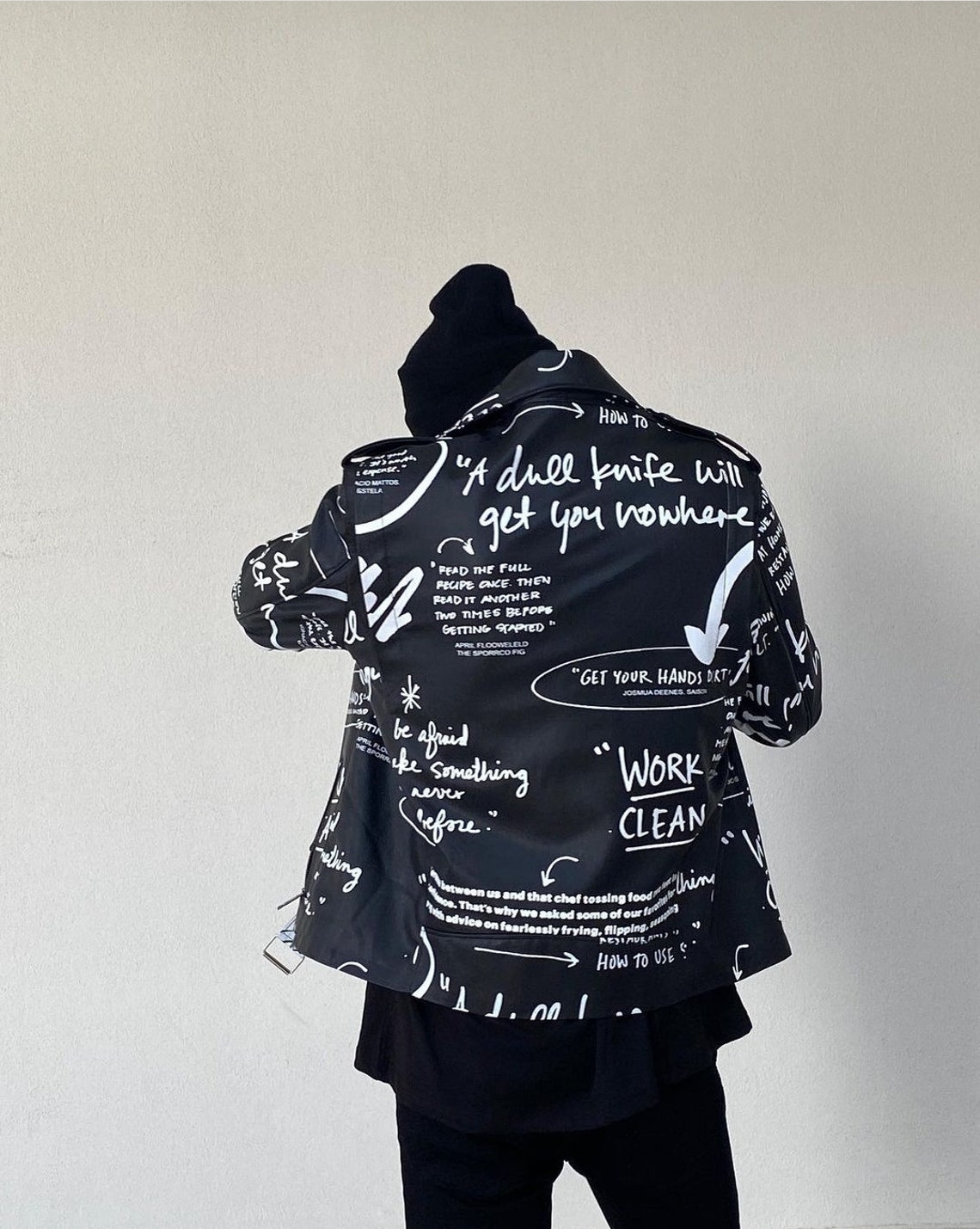 Leather Jacket Men Black Leather Biker Jacket Graffiti Style - Etsy