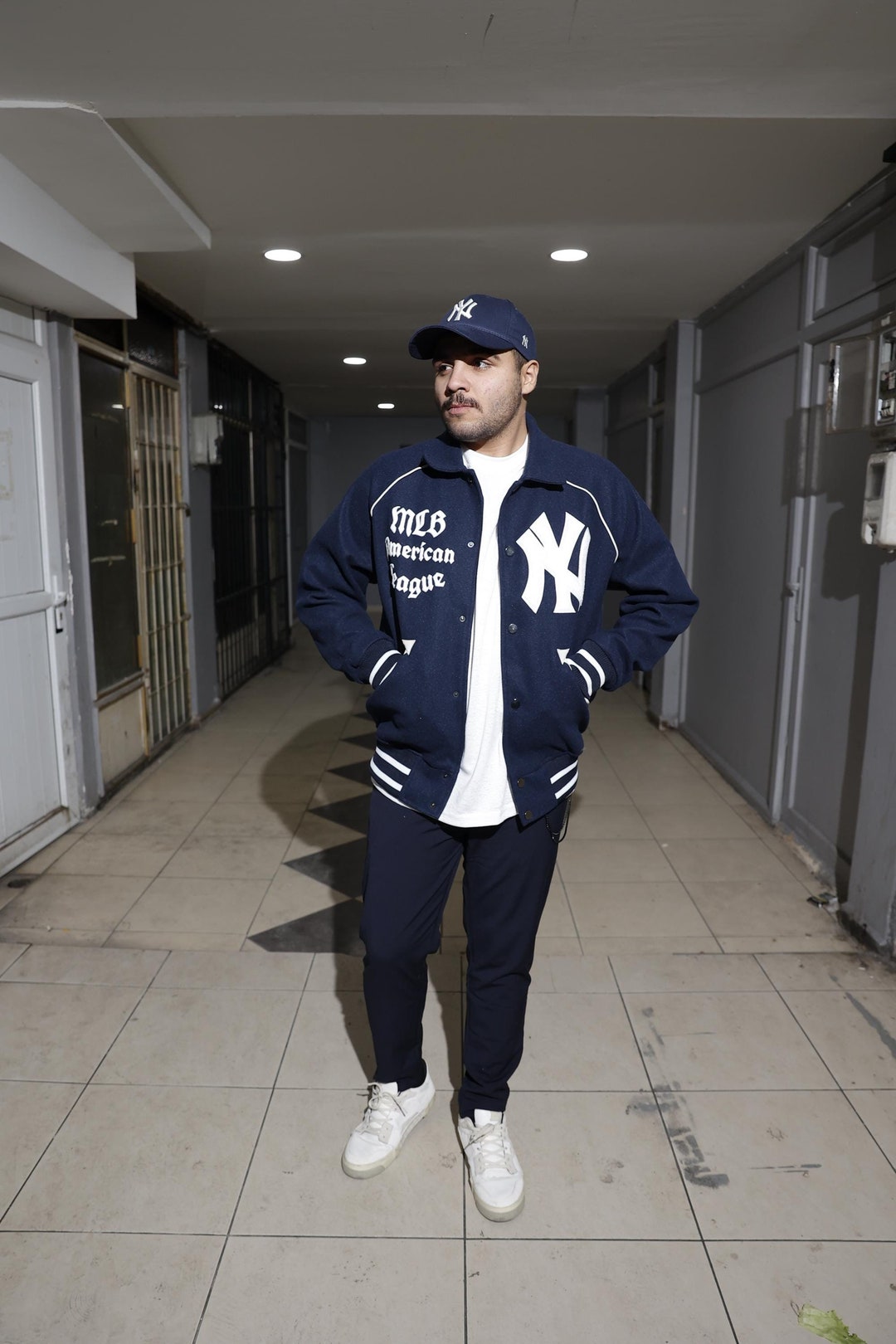 NY Embroidery Jackets Navy Blue Baseball Jacket Varsity Jacket Collage ...