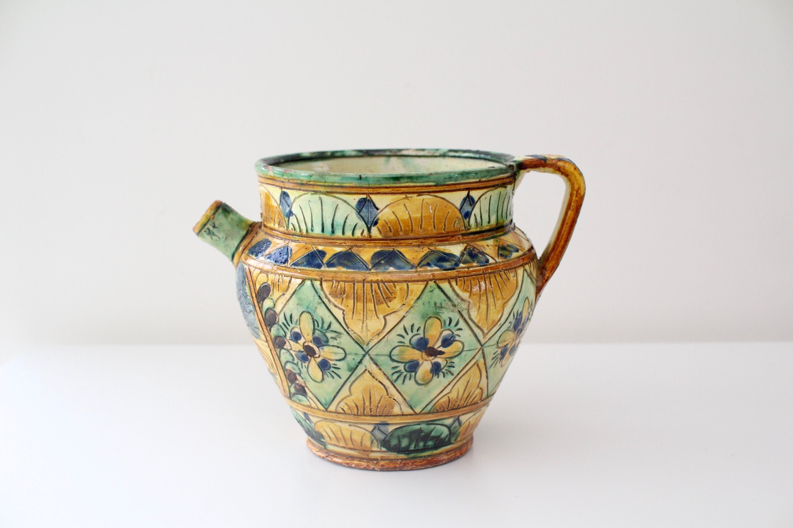 Antique Hand Painted Italian Ceramic Water Jug Rabbit - Etsy