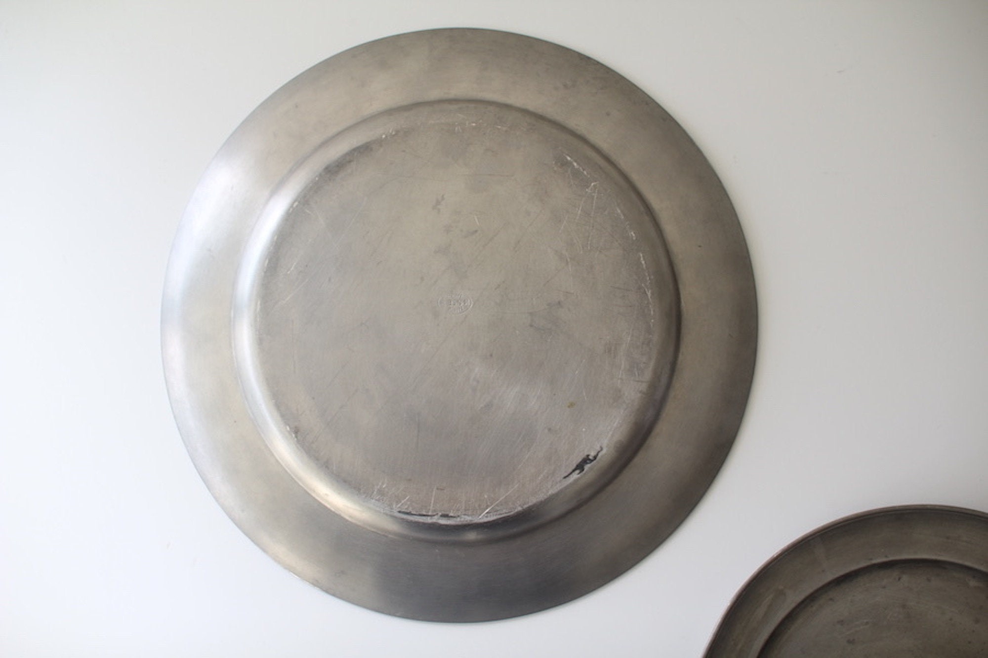 Set of 2 Antique Pewter Heavy Round Plates, Antique Round Pewter Tin ...