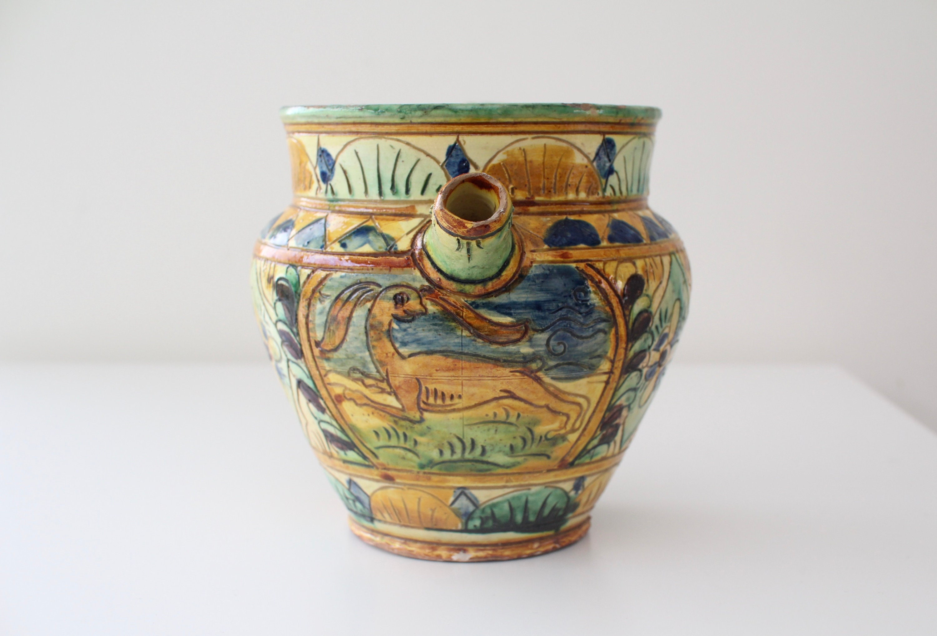 Antique Hand Painted Italian Ceramic Water Jug Rabbit - Etsy