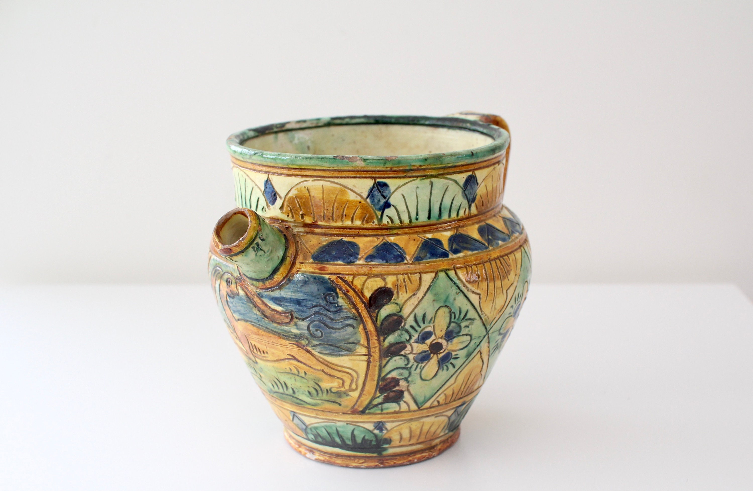 Antique Hand Painted Italian Ceramic Water Jug Rabbit - Etsy