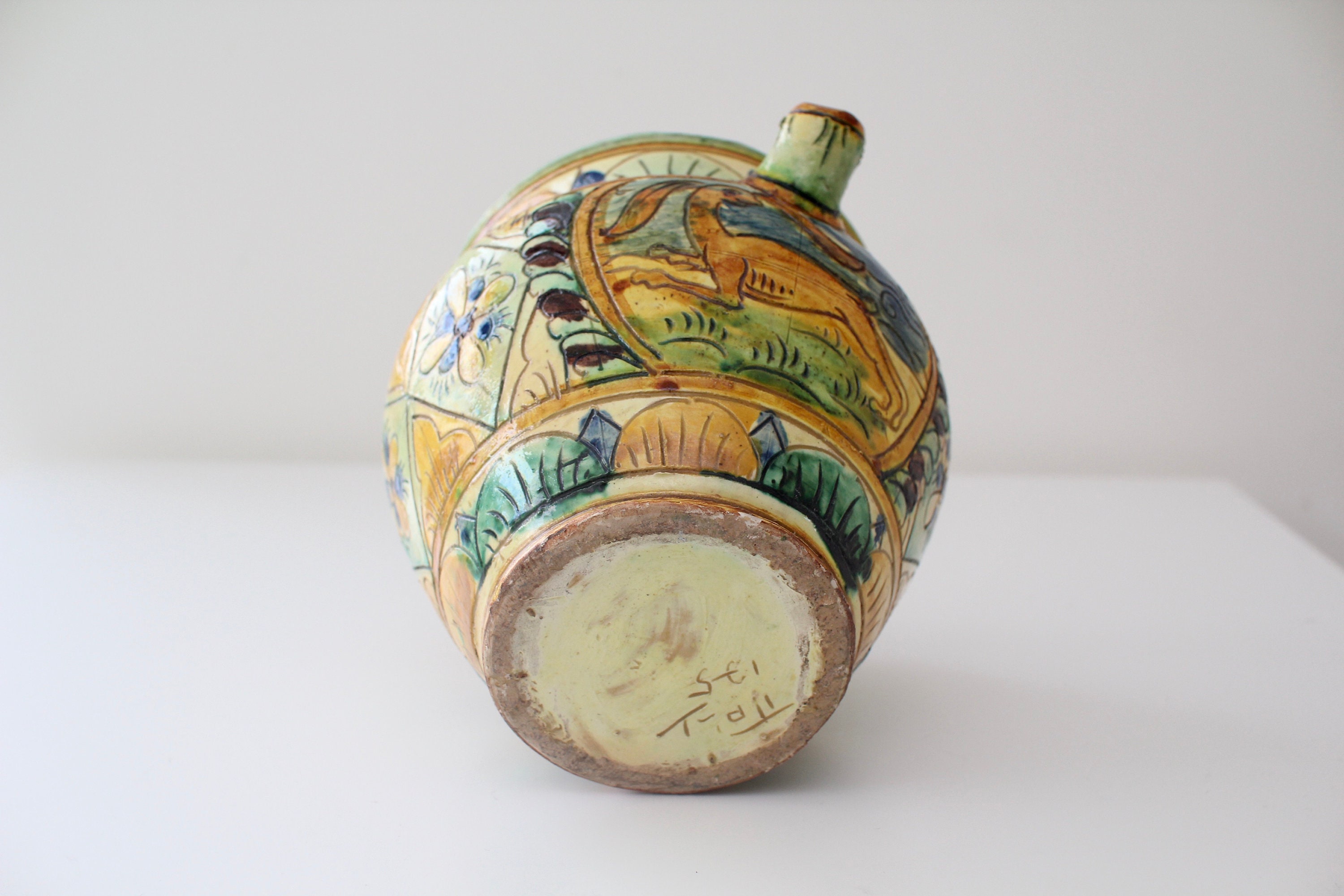 Antique Hand Painted Italian Ceramic Water Jug Rabbit - Etsy