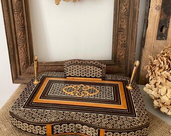 Vintage Hardwood Desk Compendium / Letter Organiser With Bun Feet ...