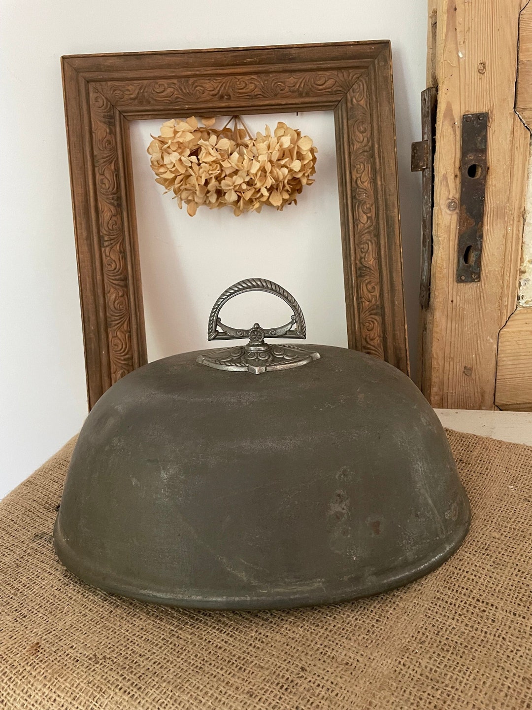 Antique Pewter Food Cloche / Meat Dome (oval Dish Cover; Aged Patina ...