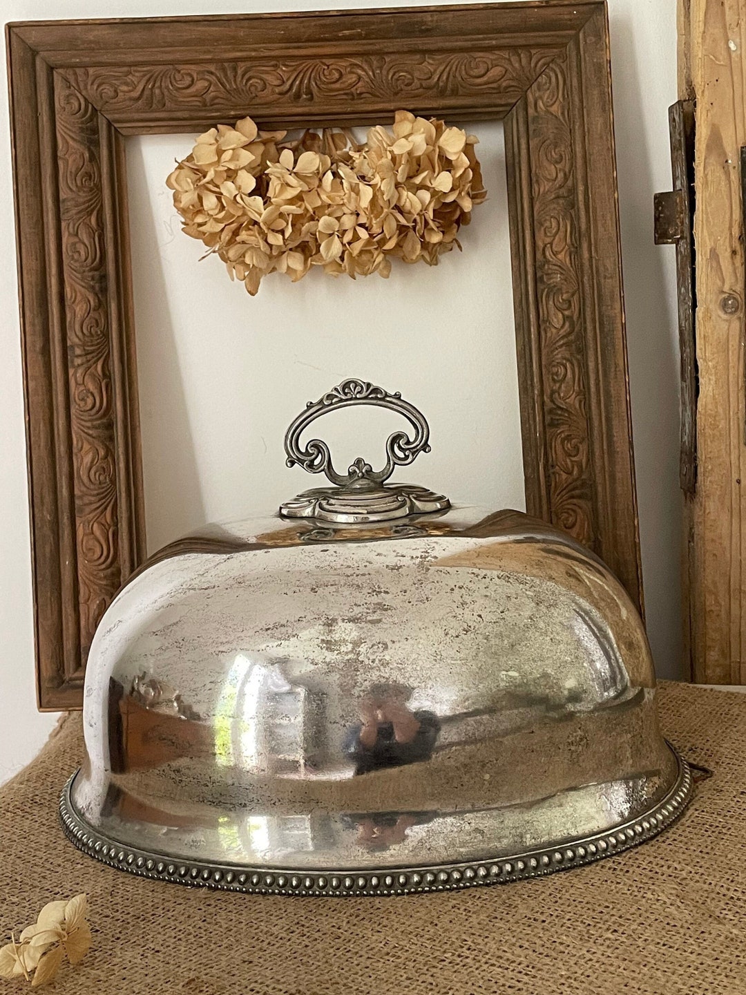 Vintage Silverplate Food Cloche / Meat Dome oval Dish Cover Aged Patina ...