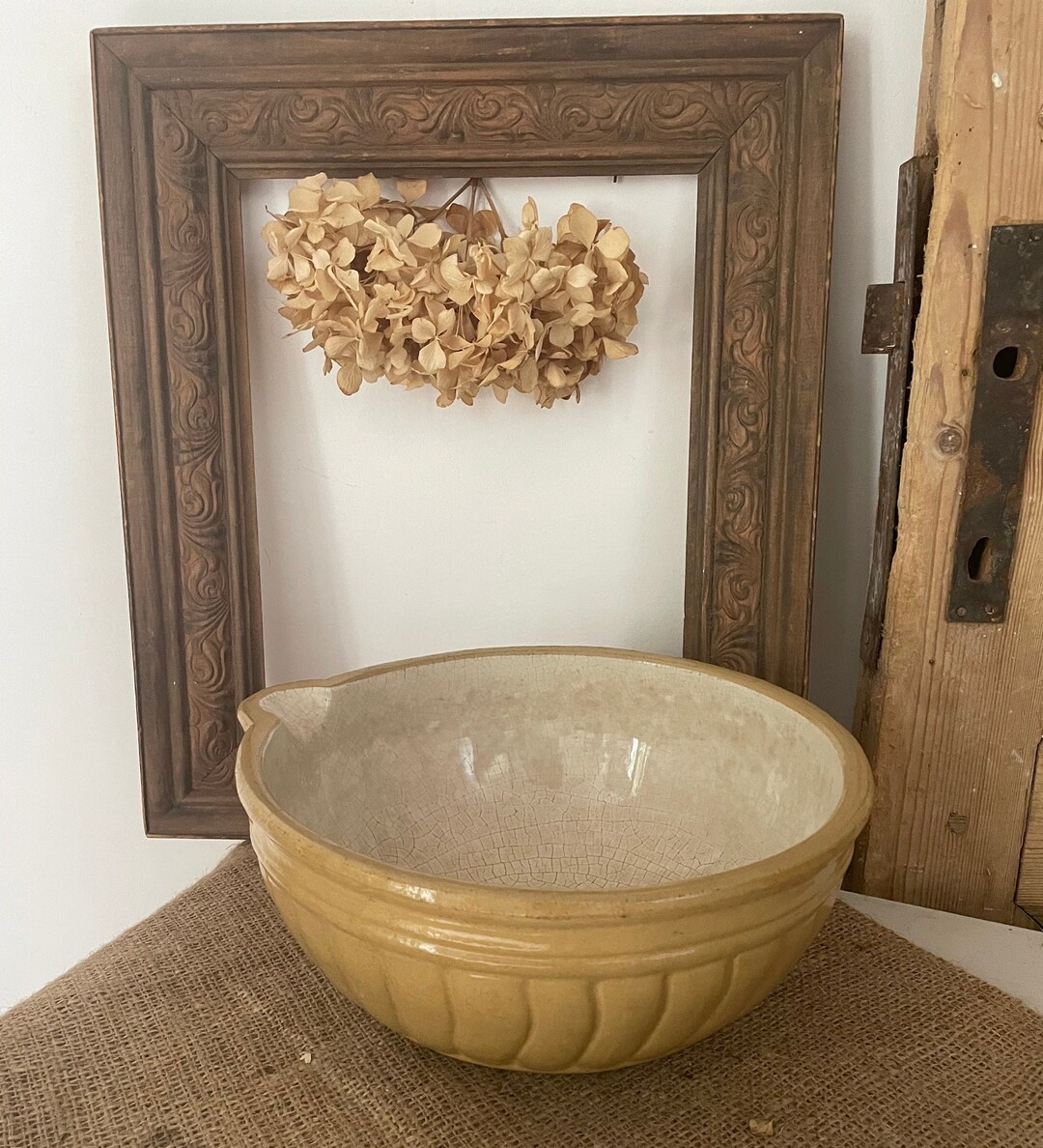 Antique Stoneware Mixing Bowl With Batter Pouring Spout early Vintage Baking, Rustic Kitchenware ...