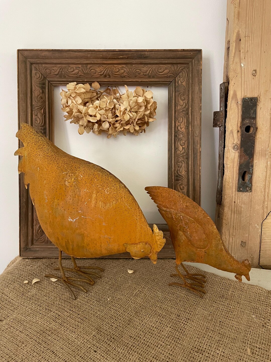 Rustic Metal Chicken Garden Decor Pair: Outdoor Ornaments - Etsy