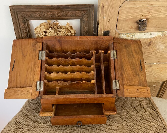 Vintage Hardwood Desk Compendium / Letter Organiser With Bun Feet ...
